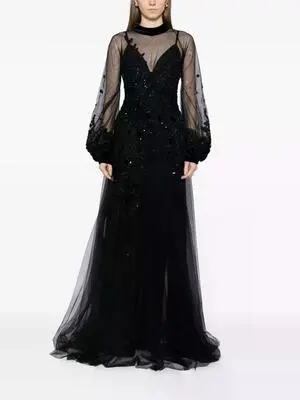 SAIID KOBEISY Embroidered Tulle Gown - Black