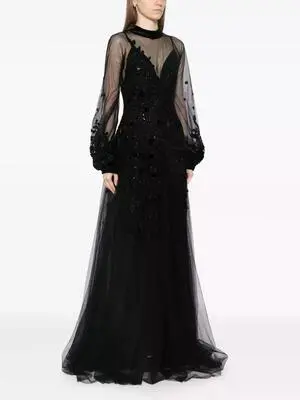 SAIID KOBEISY Embroidered Tulle Gown - Black