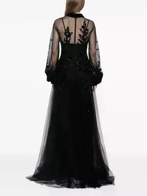 SAIID KOBEISY Embroidered Tulle Gown - Black