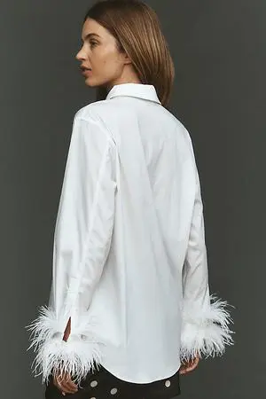 English Factory Cotton Buttondown Shirt With Faux-feather Cuffs