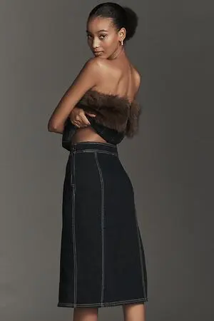 PILCRO Seamed Side-slit Denim Midi Skirt