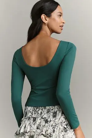 Susana Monaco Long-sleeve Scoop-back Top - Dark Green