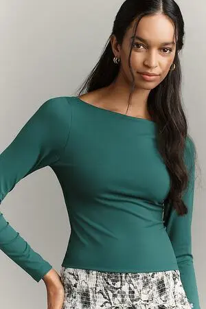 Susana Monaco Long-sleeve Scoop-back Top - Dark Green