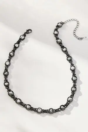Anthropologie Round Bezel Crystal Necklace - Gunmetal