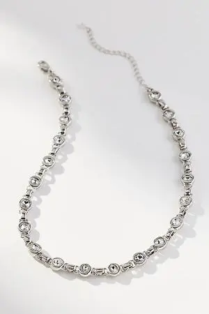 Anthropologie Round Bezel Crystal Necklace - Silver