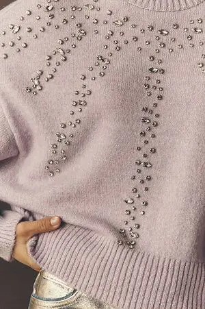 PILCRO Embellished Mock-neck Sweater - Wisteria Bloom