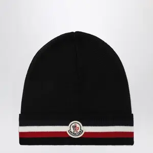 Moncler Tricolor Band Wool Beanie - Black