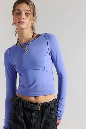 Free People Protagonist Long Sleeve Top - Cornflower Blue