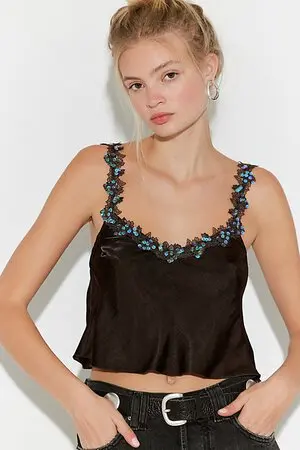 Free People City Lights Crop Top - Black Coffee