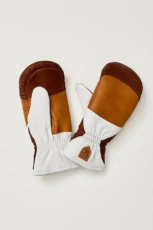 HESTRA Leather Mittens Cork/off White