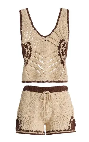 Akoia Swim Exclusive Crocheted Cotton Short Set - Brown