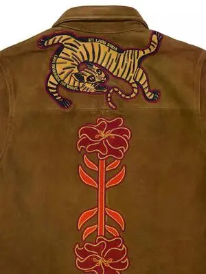 PAULA Tiger-flower Embroidered Suede Shirt