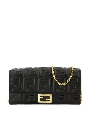 FENDI Embossed Baguette Clutch With Chain Strap