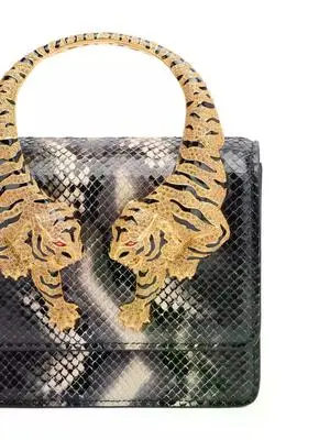 Roberto Cavalli Mini Top Handle Bag With Tiger Detail - Black