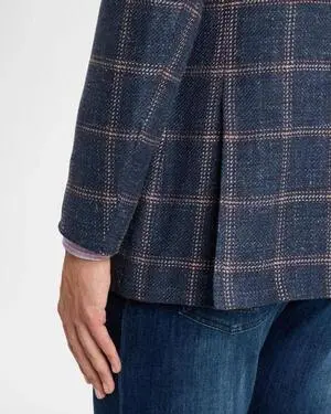 Kiton Cashmere, Wool, And Silk Windowpane Sport Coat - Blue