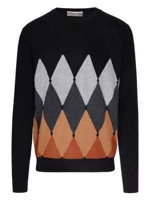 BALLANTYNE Argyle Pattern Pullover Sweater - Black