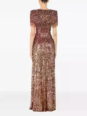 Jenny Packham Eugenie Sequin Fringed Maxi Dress - Brown