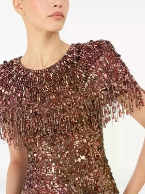 Jenny Packham Eugenie Sequin Fringed Maxi Dress - Brown
