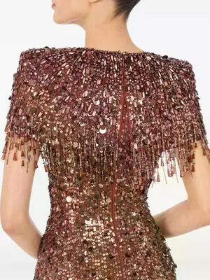 Jenny Packham Eugenie Sequin Fringed Maxi Dress - Brown