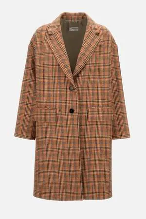 Alberto Biani Prince Of Wales Wool Blend Single-breasted Coat