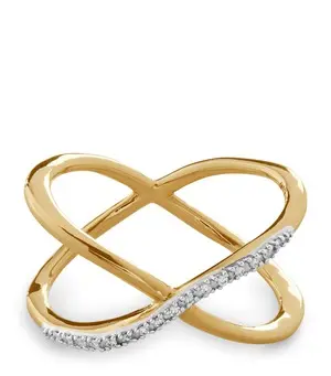 Monica Vinader Diamond Riva Cross Ring - Gold