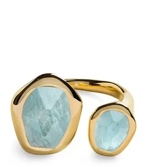 Monica Vinader Vermeil And Aquamarine Odyssey Open Ring - Gold