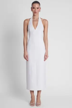 LEAU Heiress Halter Midi Dress - White