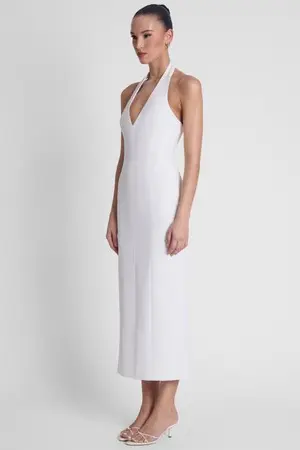 LEAU Heiress Halter Midi Dress - White