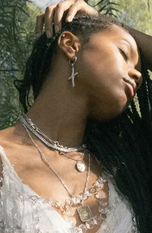 CHILD OF WILD Esther Freshwater Pearl Cross Huggie Hoop Earrings - Silver
