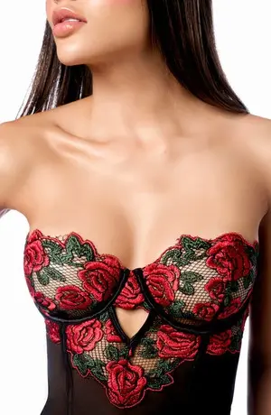 MAPALE Embroidered Underwire Chemise & G-string Set