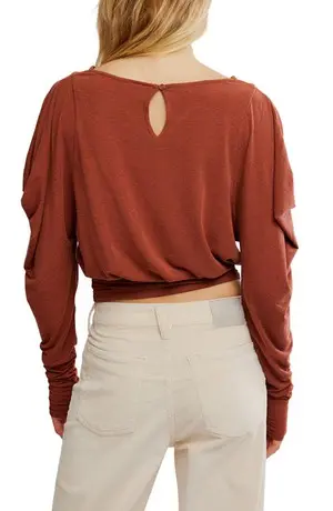 Free People Moxie Draped Jersey Top - Brick Wall