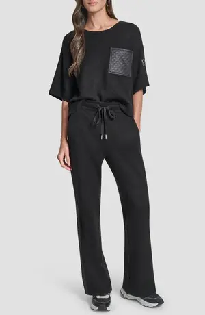 Dkny Mixed Media Knit Pants - Black/black