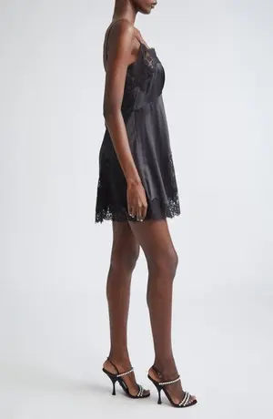 Dolce & Gabbana Lace Trim Stretch Satin Minidress