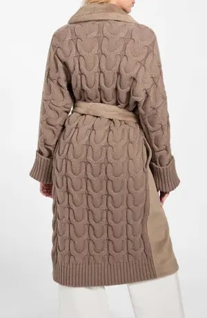 Guess Lucrezia Faux Fur & Cable Knit Coat