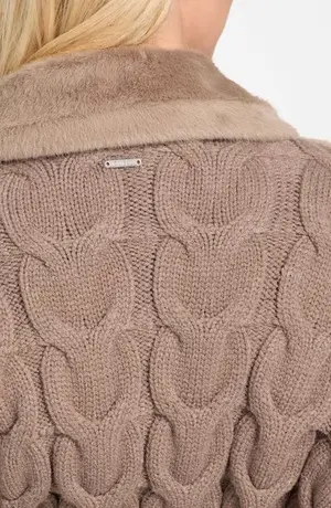 Guess Lucrezia Faux Fur & Cable Knit Coat