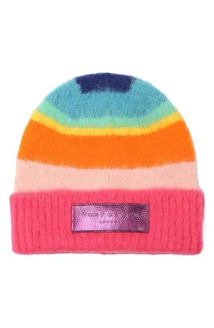 Kurt Geiger Striped Knit Beanie - Classic Rainbow