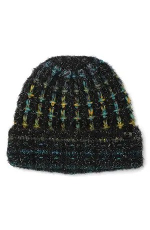 Kurt Geiger Metallic Eyelash Cuff Beanie - Classic Black Rainbow