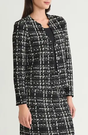 Ming Wang Checkered Jacquard Knit Jacket