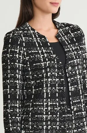 Ming Wang Checkered Jacquard Knit Jacket