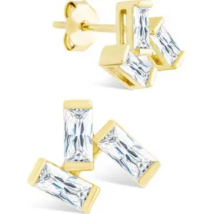 Sterling Forever Baguette Cubic Zirconia Stud Earrings - Gold