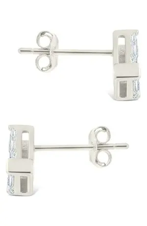 Sterling Forever Baguette Cubic Zirconia Stud Earrings - Silver