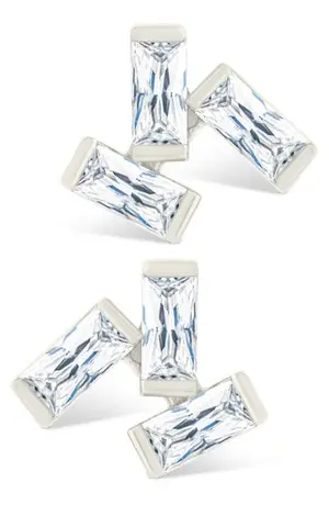 Sterling Forever Baguette Cubic Zirconia Stud Earrings - Silver