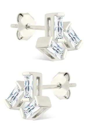 Sterling Forever Baguette Cubic Zirconia Stud Earrings - Silver