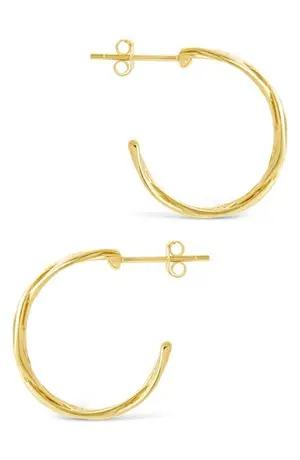 Sterling Forever Janet Ribbed Hoop Earrings - Gold