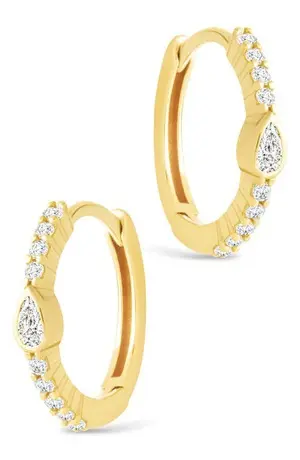 Sterling Forever Bezel Pear Cut Cubic Zirconia Hoop Earrings - Gold