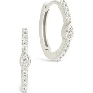Sterling Forever Bezel Pear Cut Cubic Zirconia Hoop Earrings - Silver