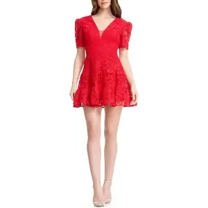Dress The Population Hallie Lace Tiered Minidress - Rouge
