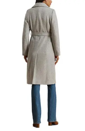 Ralph Lauren Longline Wrap Coat - Grey/cream Herringbone