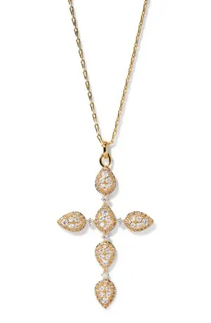 Nadri Crushed Halo Cross Pendant Necklace - Gold