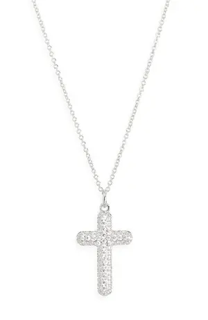 Nadri Crushed Pavé Cross Pendant Necklace - Rhodium